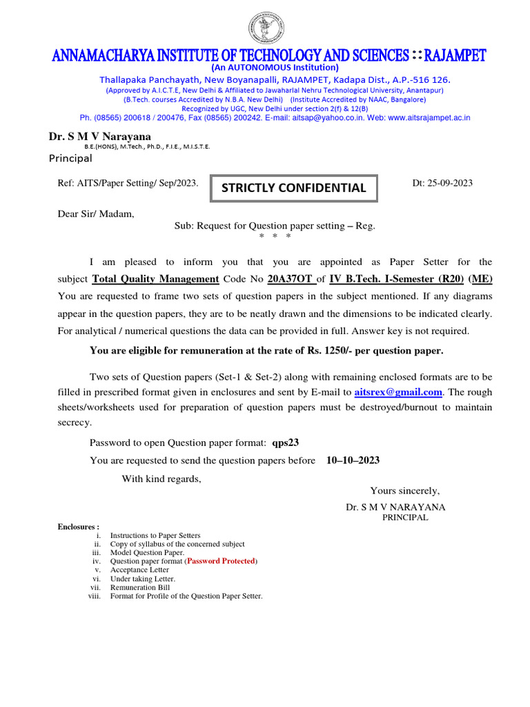 TQM - QP Setting Request Letter | PDF | Quality (Business) | Knowledge