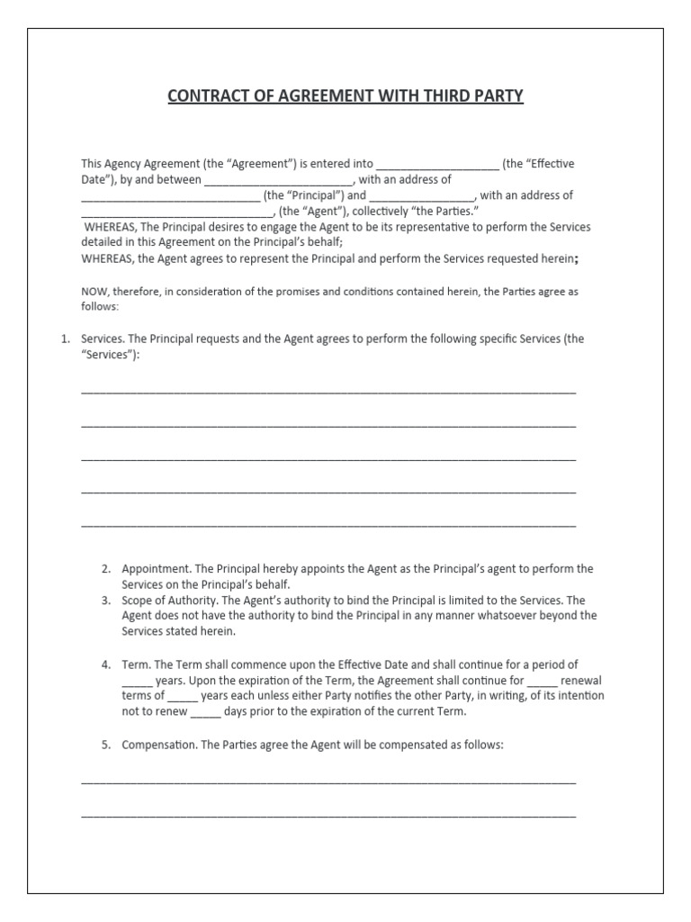 Contract of Agreement With Third Party | PDF | Indemnity | Law Of Agency