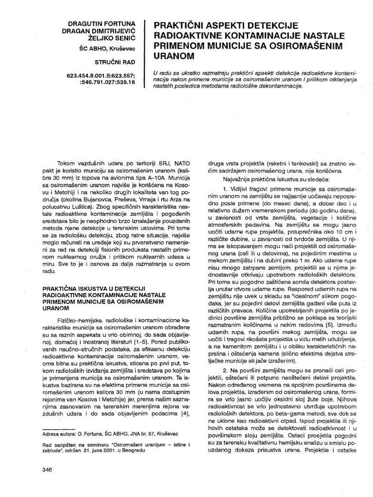Praktični Aspekti Detekcije Radioaktivne Kontaminacije Nastale Primenom ...