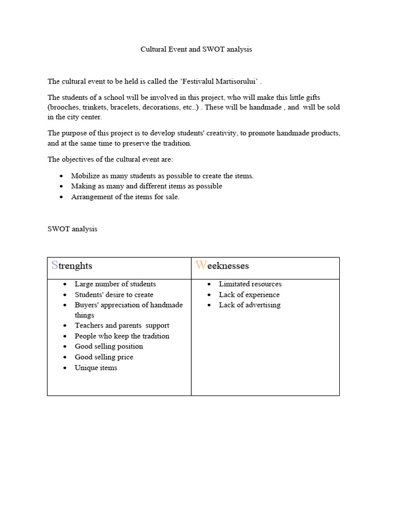 Cultural Event and SWOT Analysis | PDF