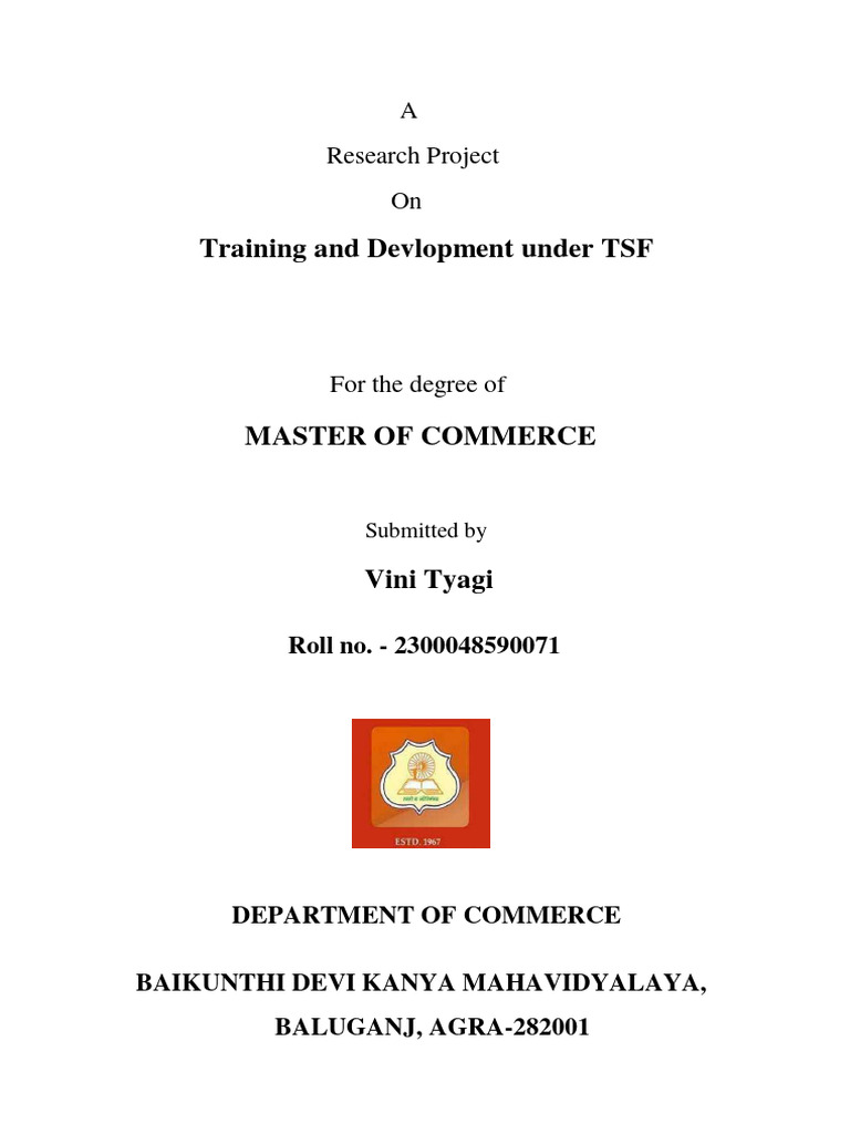 Training and Devlopment Under TSF: A Research Project On | Download ...