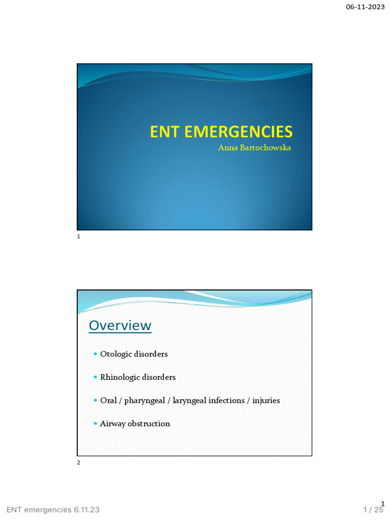 ENT Emergencies 6.11.23 | PDF | Human Nose | Ear
