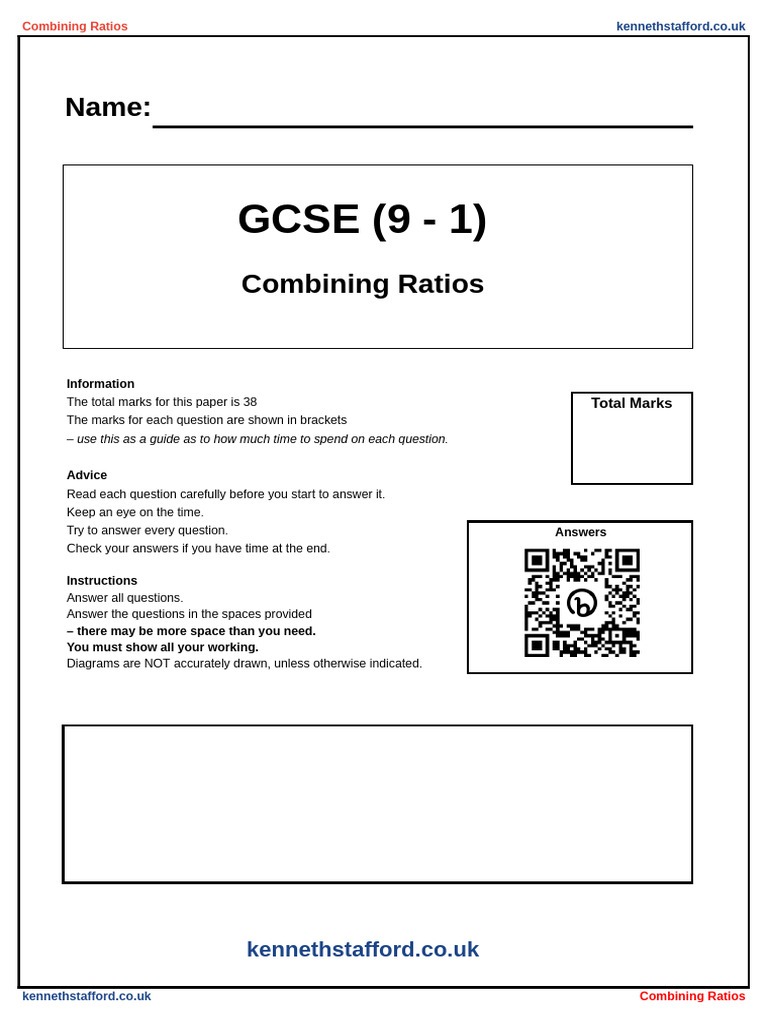 Combining Ratios Question Booklet | PDF | Elementary Mathematics
