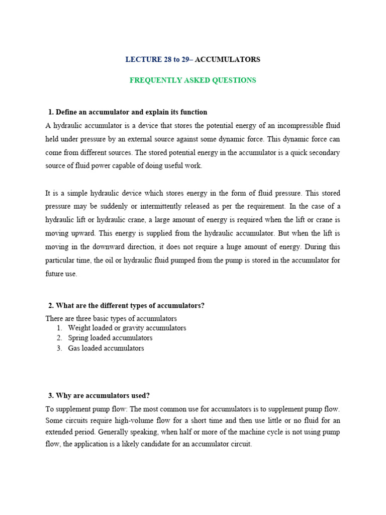 ACCUMULATORS Part-A Question and Answers | PDF | Pump | Thermal Expansion