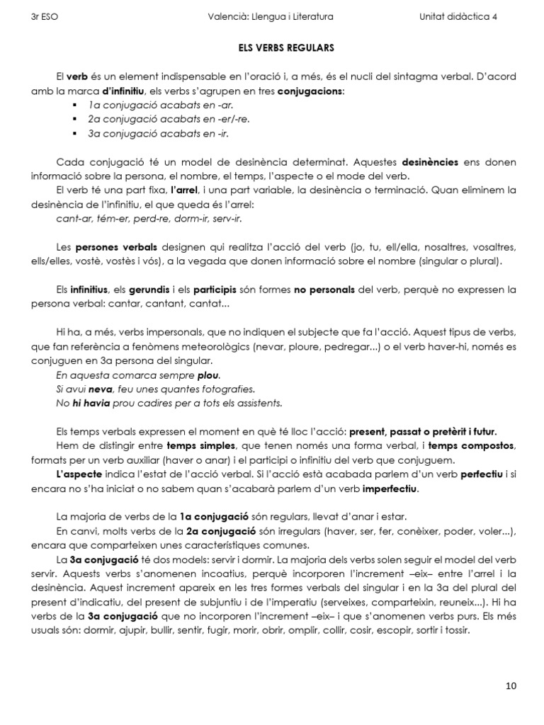 Els Verbs Regulars Ud 4 | PDF