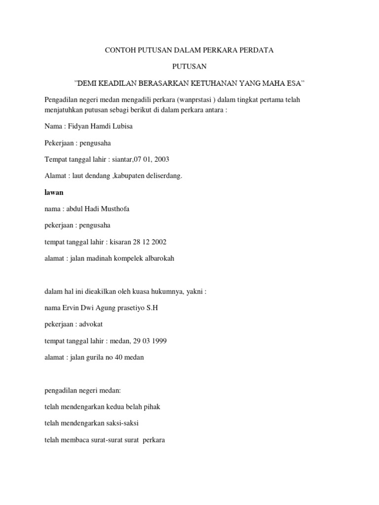 Contoh Putusan Dalam Perkara Perdata | PDF | Hukum