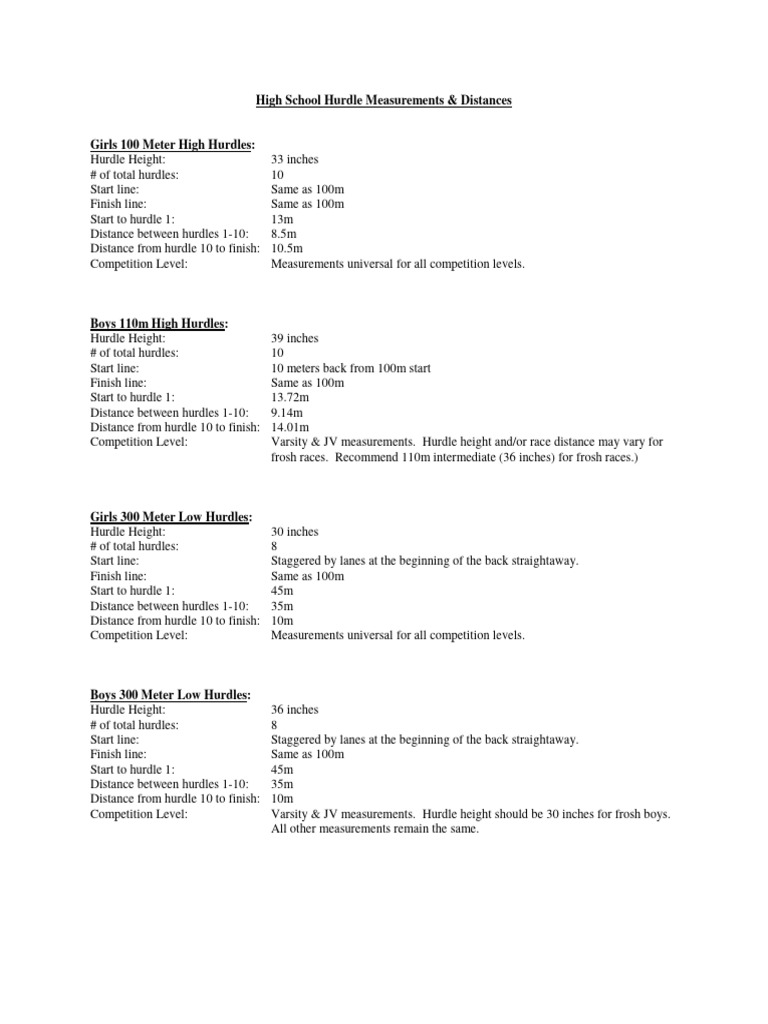 High School Hurdle Heights & Distances | PDF