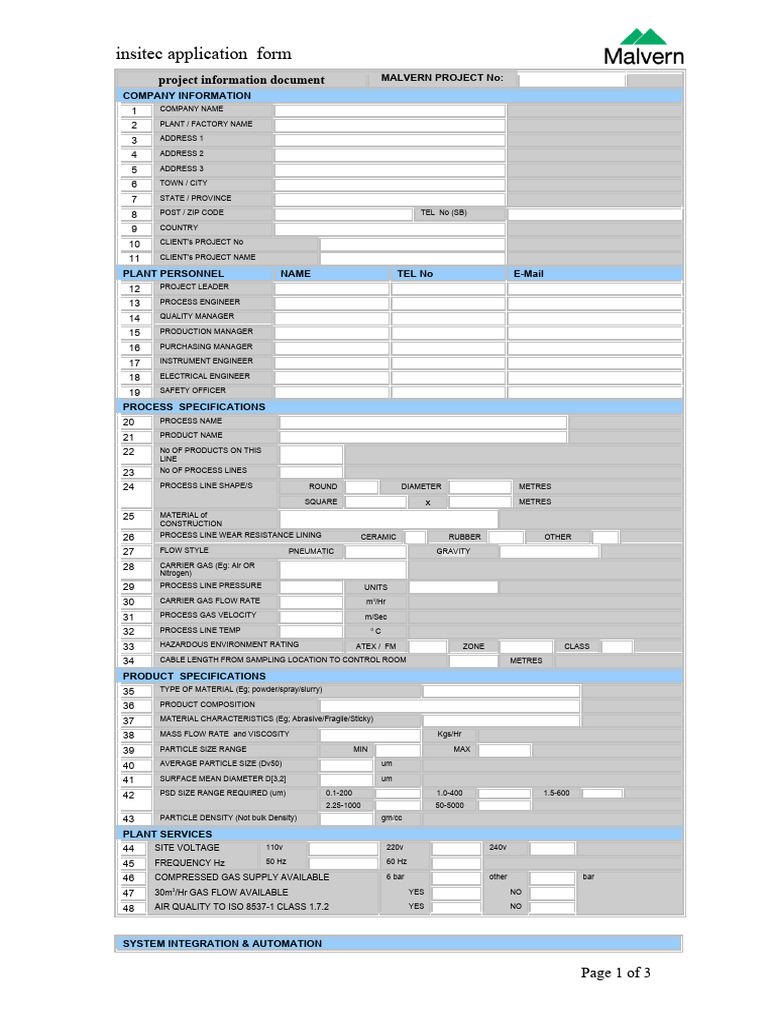 Insitec Application Form for Projects | PDF | Mains Electricity | Flow ...