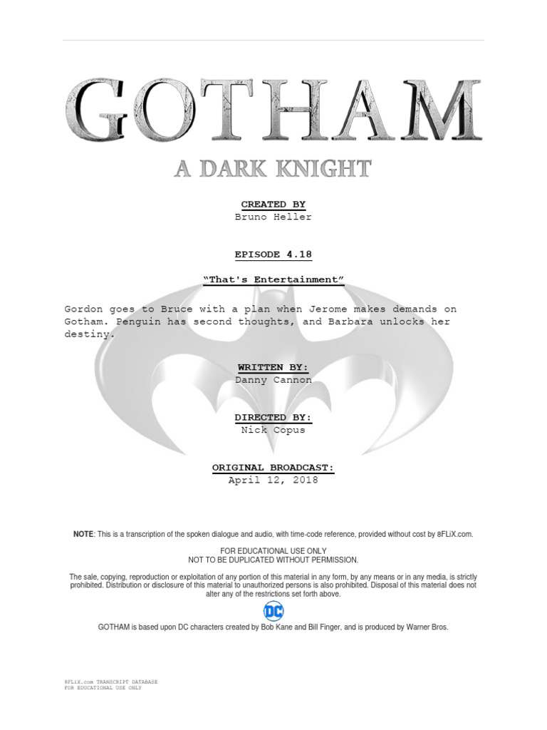 Gotham Transcript 418 Thats Entertainment | PDF | Dc Comics | Dc Comics Characters