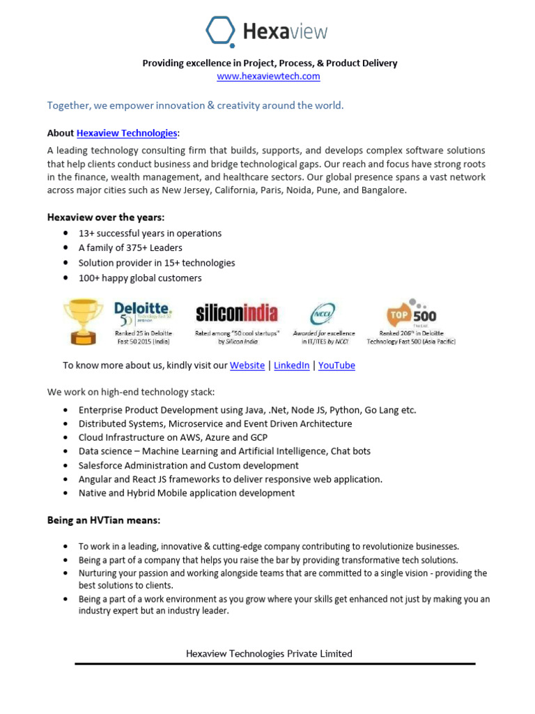Hexaview Technologies JD MTS | PDF | Cloud Computing | Computer Programming