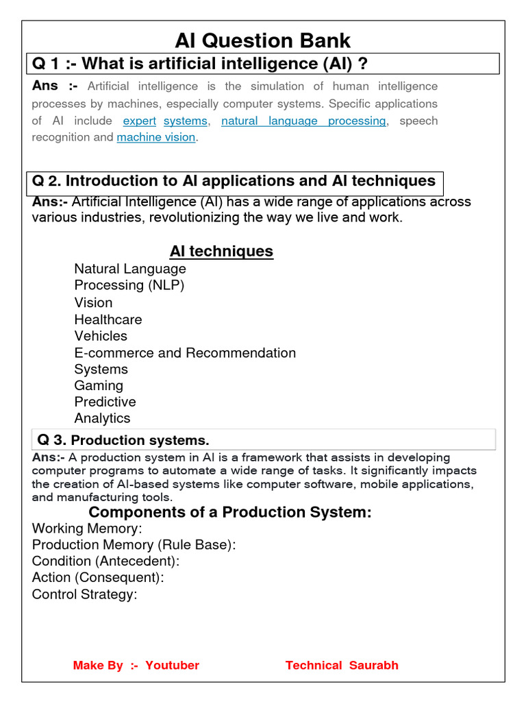AI ETE Question Bank | PDF | Artificial Intelligence | Intelligence (AI) & Semantics