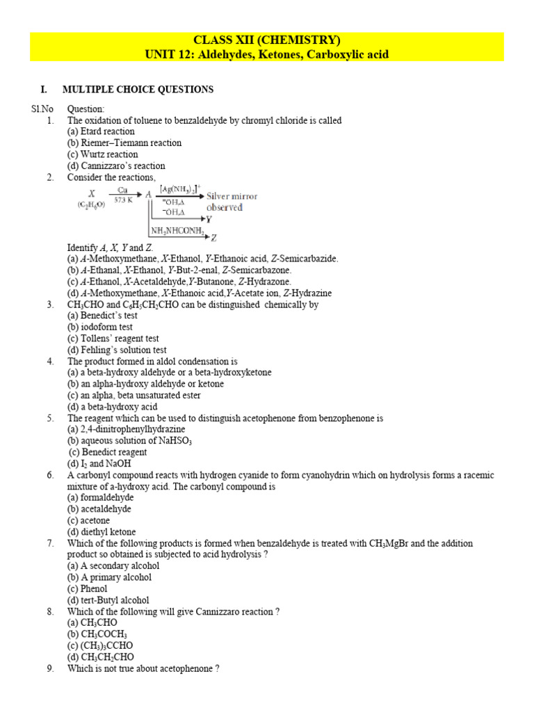 12.Mcq - Aldehydes Ketones Carboxylic Acids | PDF | Aldehyde | Ketone