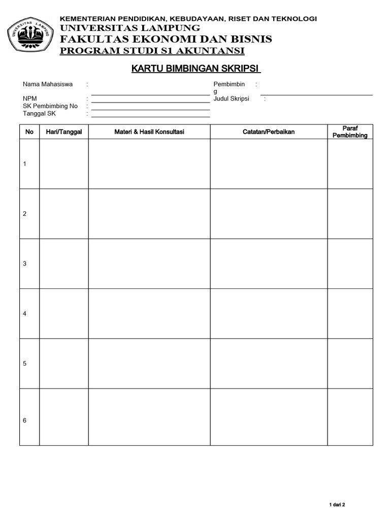 Kartu Bimbingan Skripsi 2022 | PDF | Teknologi & Rekayasa
