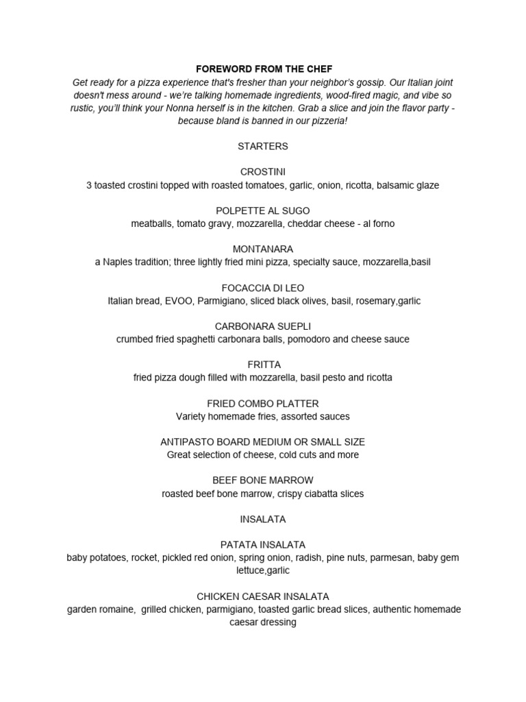 Ciao Bella Menu | Download Free PDF | Pizza | Pesto