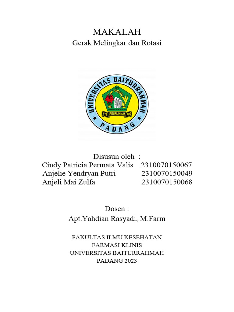 Makalah Gerak Melingkar Dan Rotasi Kelompok 9 | PDF Makalah Gerak Melingkar Dan Rotasi Kelompok 9 | PDF