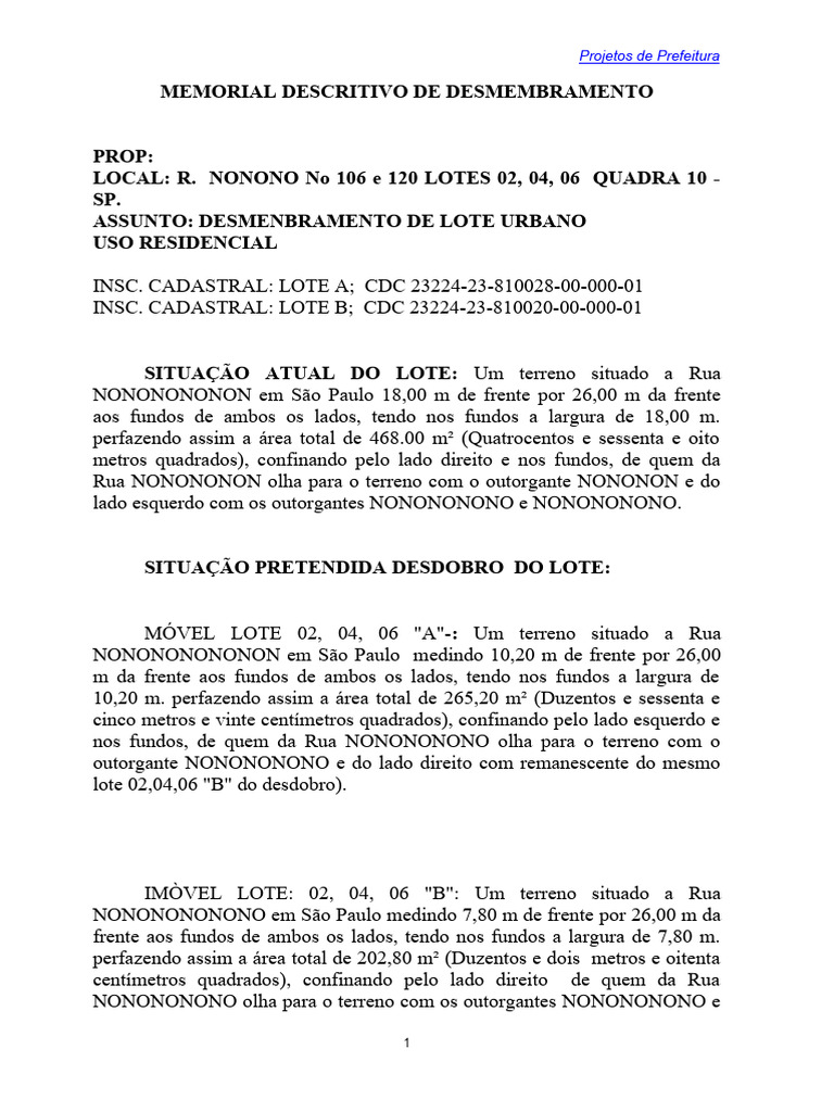 Modelo De Memorial Descritivo De Terreno