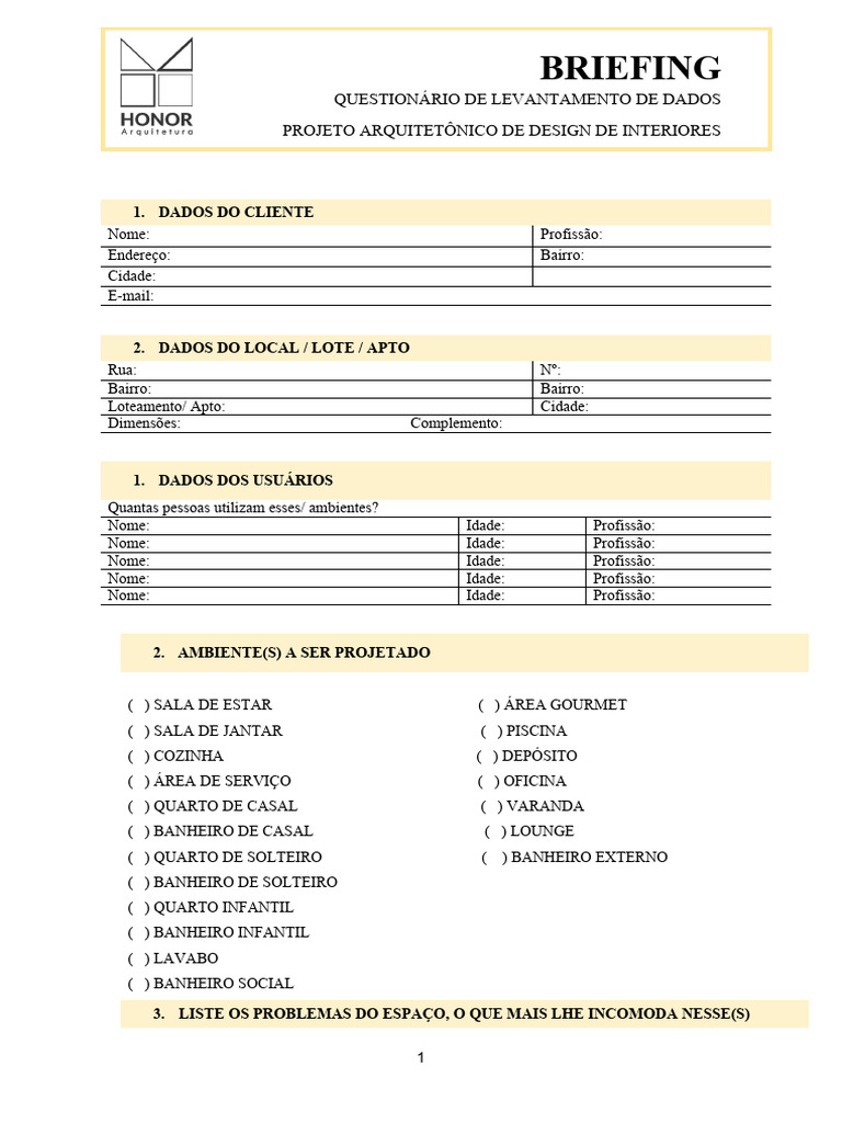 Questionário de Briefing para Interiores | PDF | Drywall