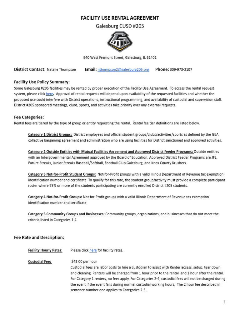District 205 Amended Facility Use Agreement | PDF | Renting | Fee