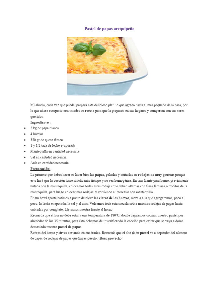 Pastel de papas arequipeño | PDF