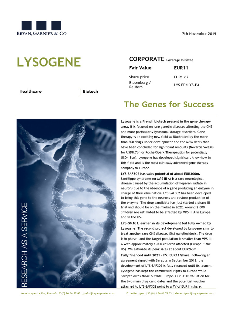 Init Lysogene 2019 11 | Download Free PDF | Viral Vector | Gene Therapy
