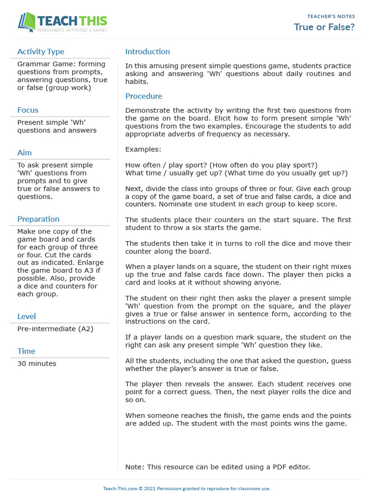 True or False Board Game | PDF | Human Communication