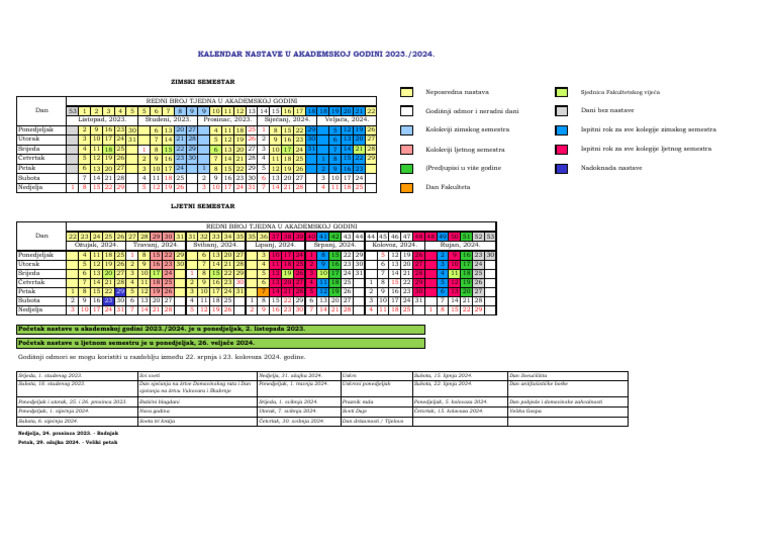Kalendar Nastave 2023-2024 | PDF