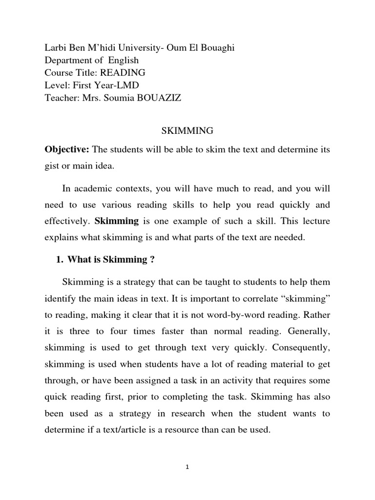 Skimming | PDF | Speed Reading | Native Americans In The United States