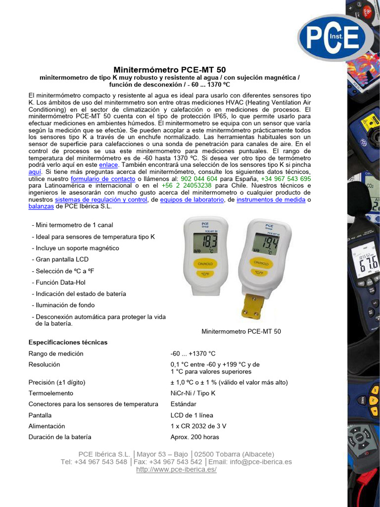 Httpswww.pce Iberica.eshoja Datoshoja Datos Pce Mt 50.PDF | PDF | Bienes manufacturados | Metrología