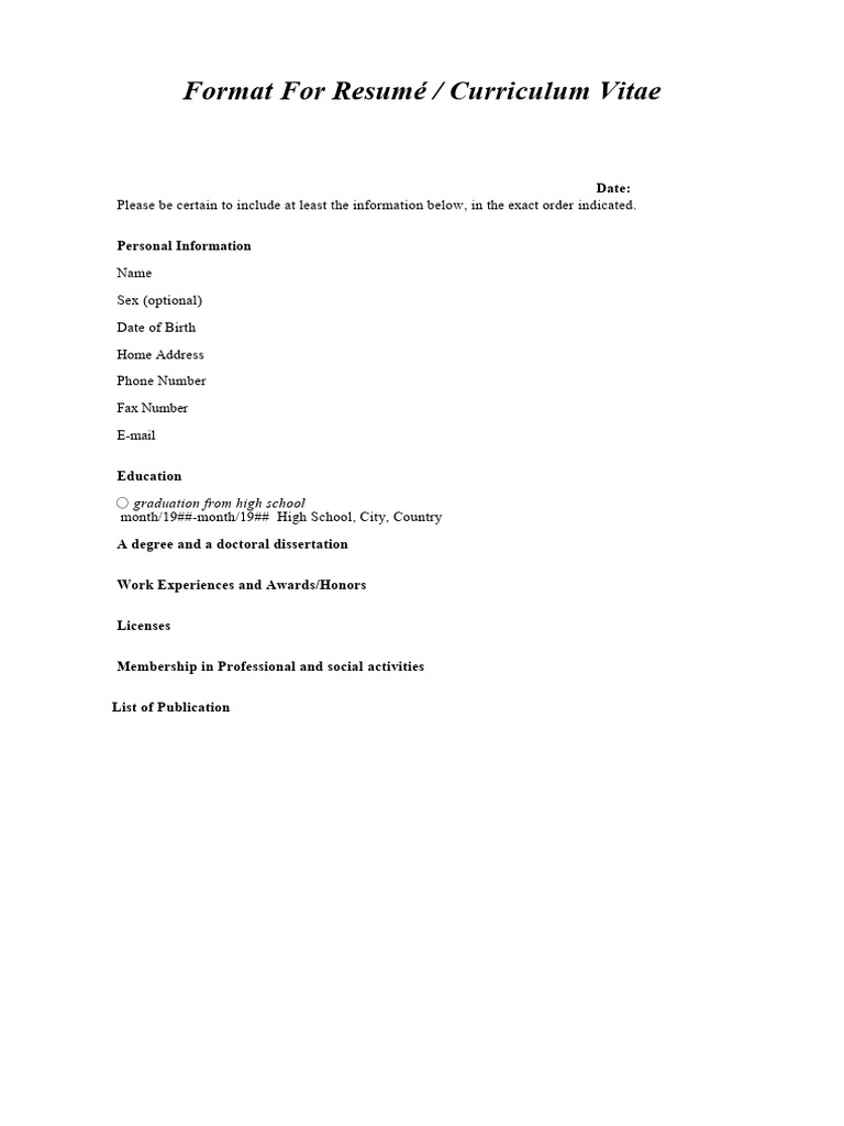 English CV Format | PDF