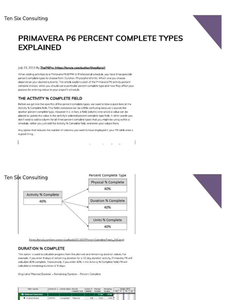 Ten Six P6 Percent Complete Tutorials Completo | PDF