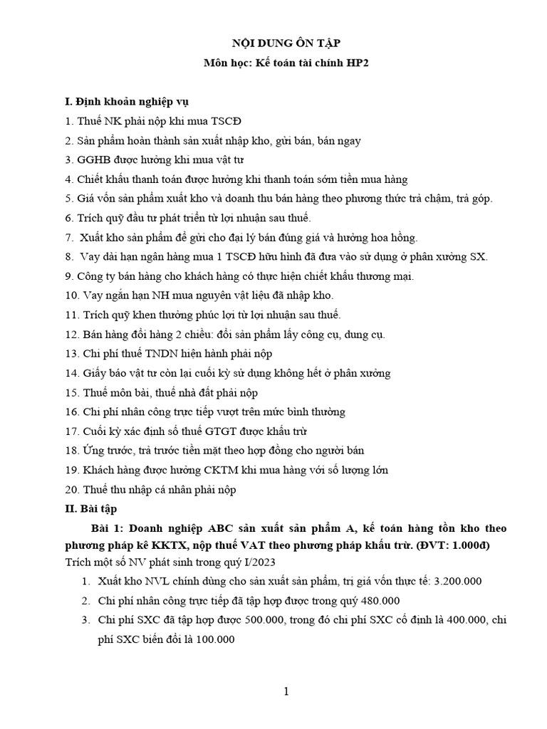 ÔN TẬP KTTC2 | PDF