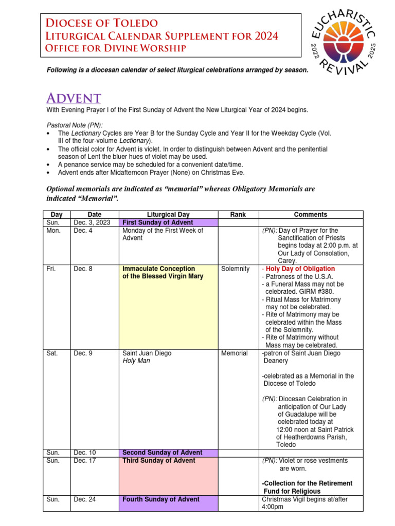 Liturgical Calendar 2024 | PDF | Liturgical Year | Lent