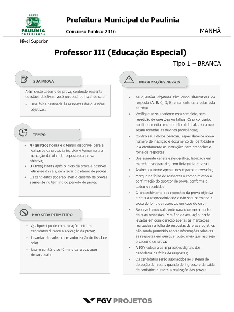Professor III (Educacao Especial) (NS01003) Tipo 1 | PDF | Educação ...