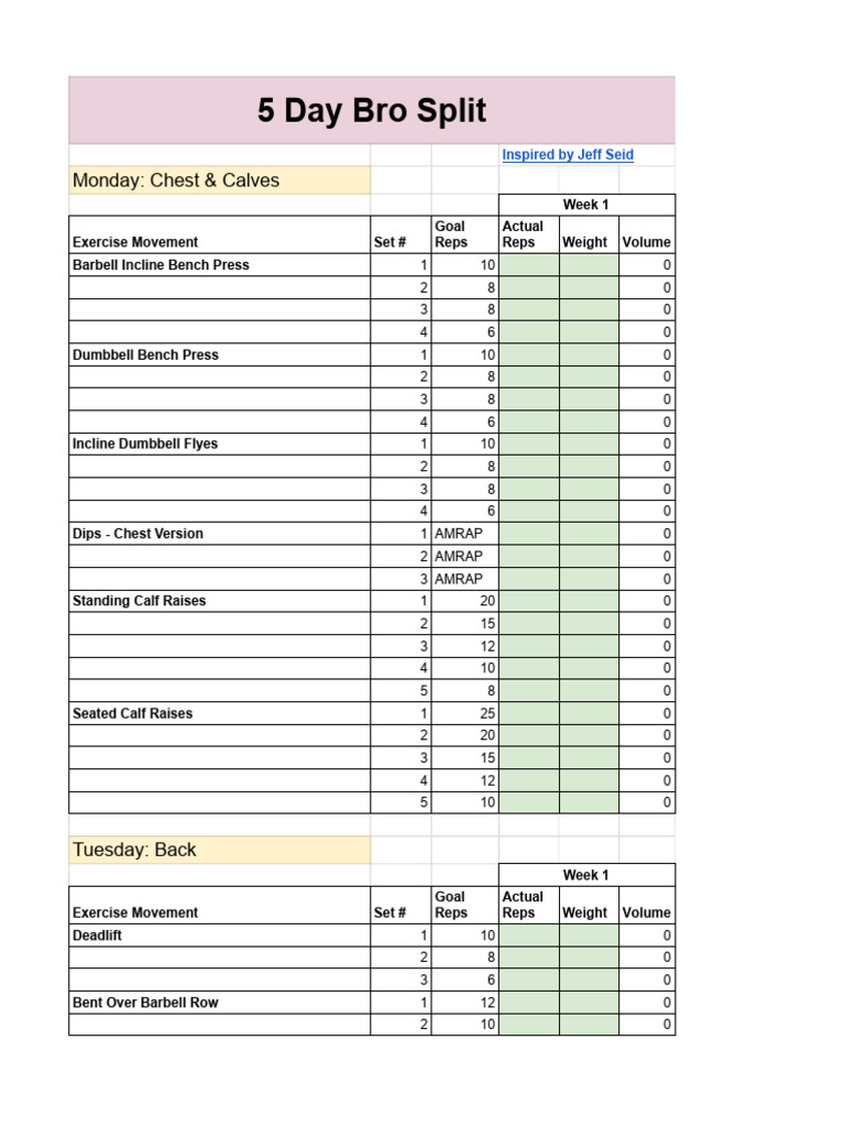 5-Day Bro Split Workout Plan | PDF | Physical Fitness | Strength Training