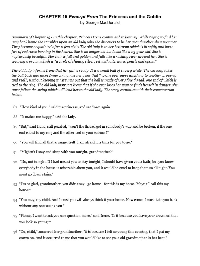 Chapter 15 Excerpt From The Princess and The Goblin | PDF | Mystery ...