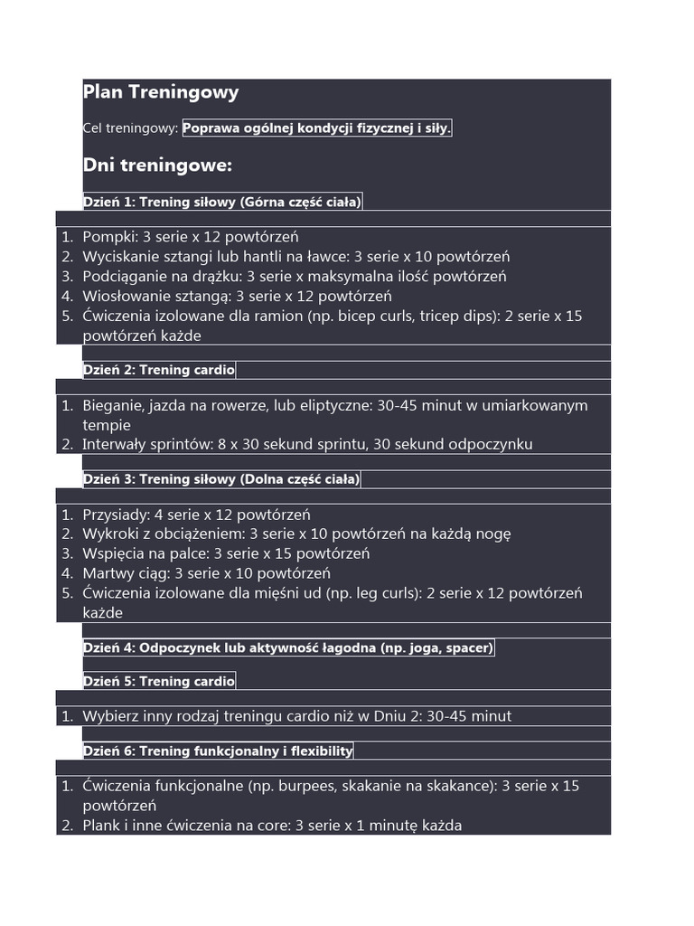 Plan Treningowy | PDF