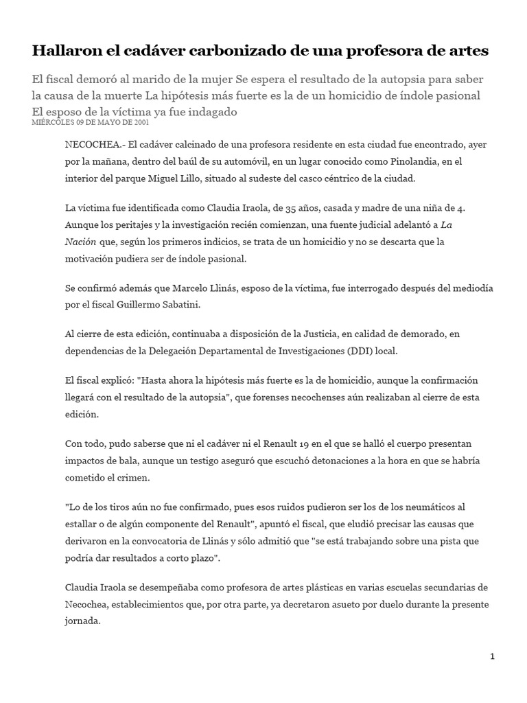 CASO 5 - Claudia Iraola | PDF | Homicidio | Cadena perpetua
