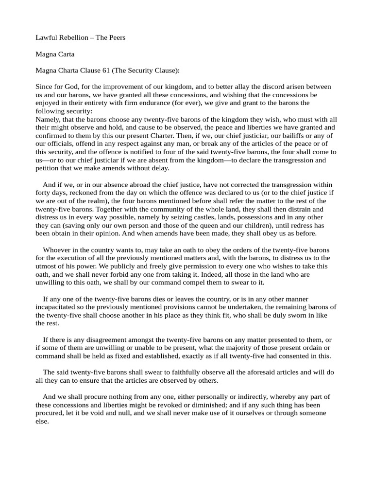 Lawful Rebellion The Peers | PDF | Oath Of Office | Magna Carta
