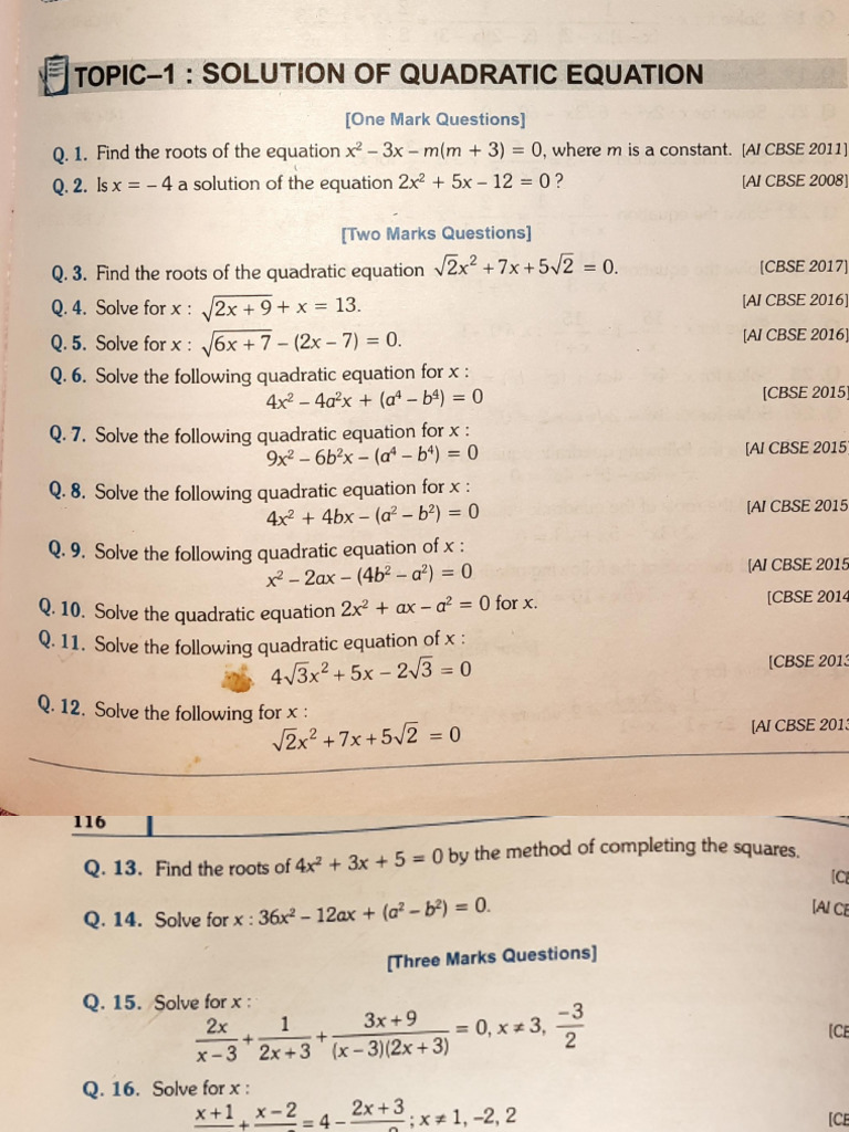 Assignment Quadratic Equations | PDF