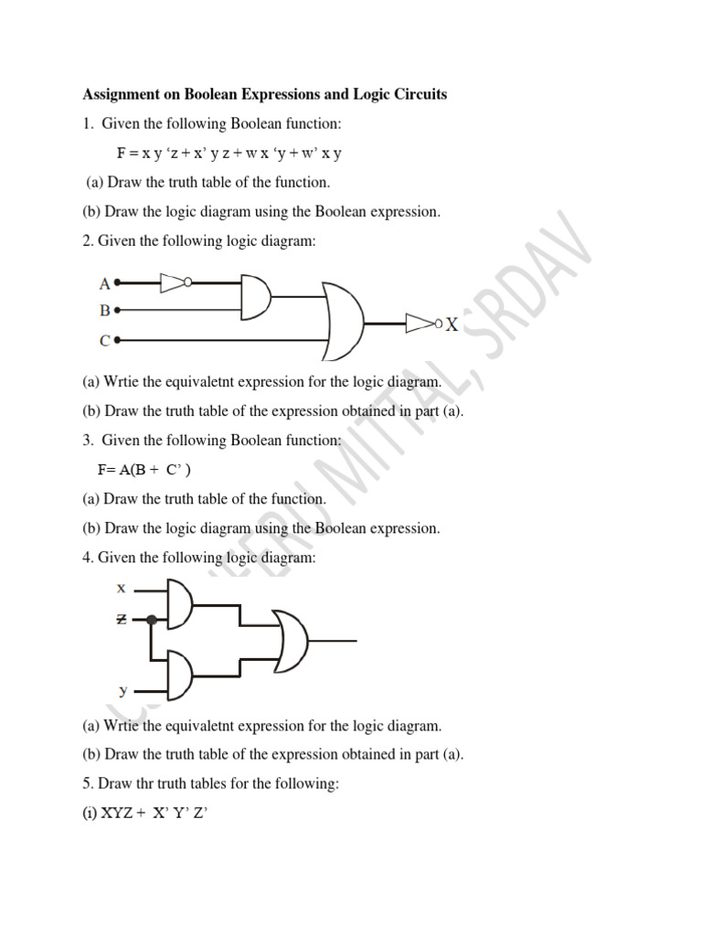 assignment on boolean algebra | PDF