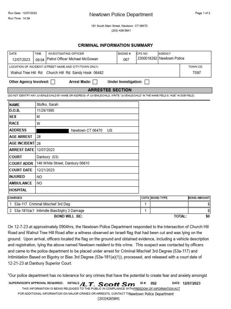 Sarah Stofko Arrest Record | PDF | Arrest | Police