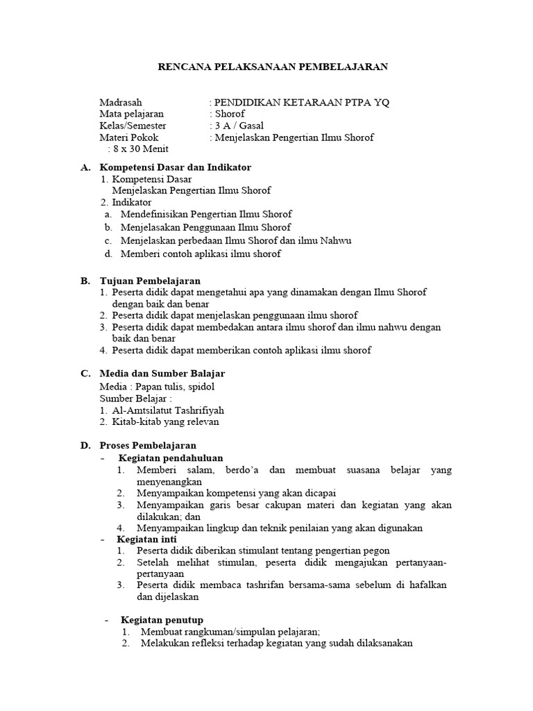 RPP Shorof 3A 2023 | PDF | Karier & Perkembangan