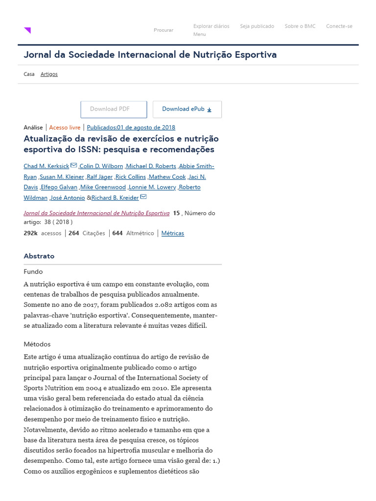 Traducao - ISSN Exercise & Sports Nutrition Review Update - Research ...