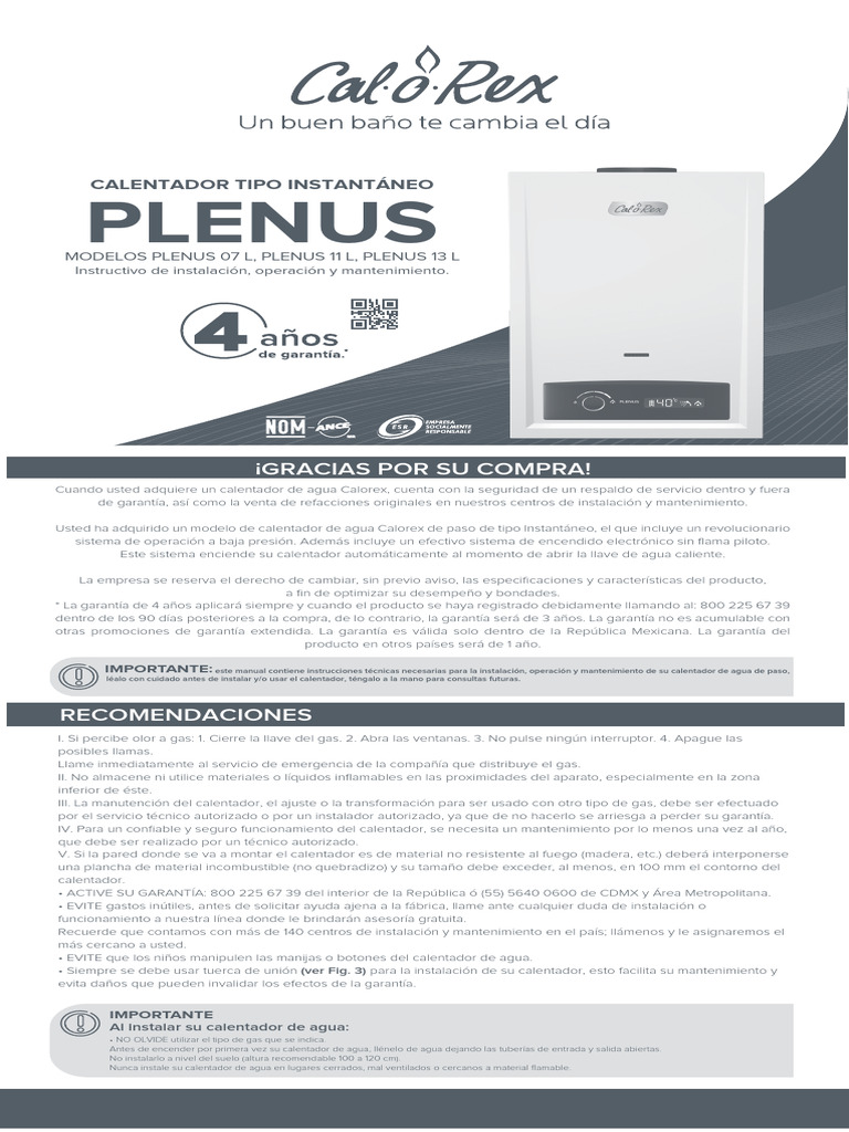 Manual Plenus Calorex | PDF | Agua | Tap (Válvula)