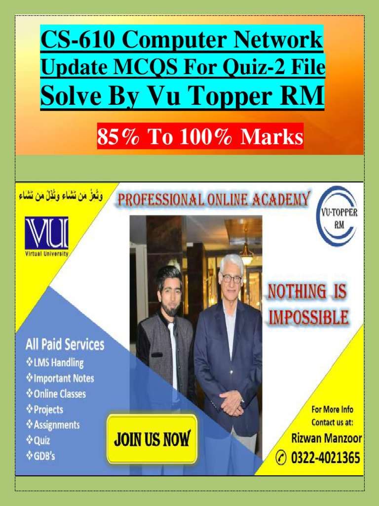 CS610 Quiz-2 File by Vu Topper RM | PDF | Computer Network | Network Topology