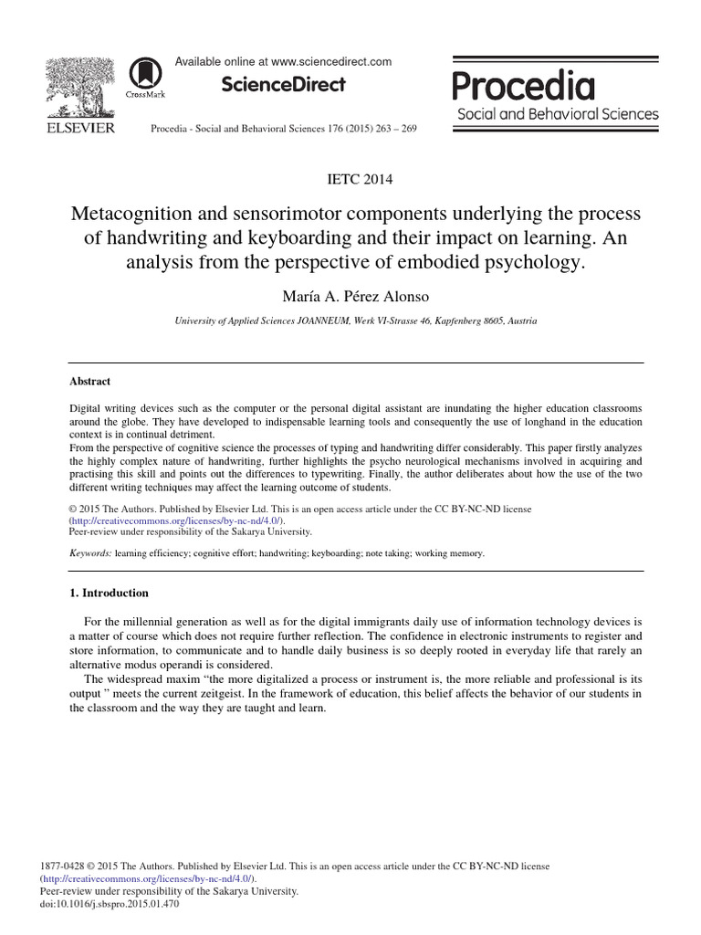 Handwriting vs. Keyboarding: Learning Impact | PDF | Embodied Cognition ...