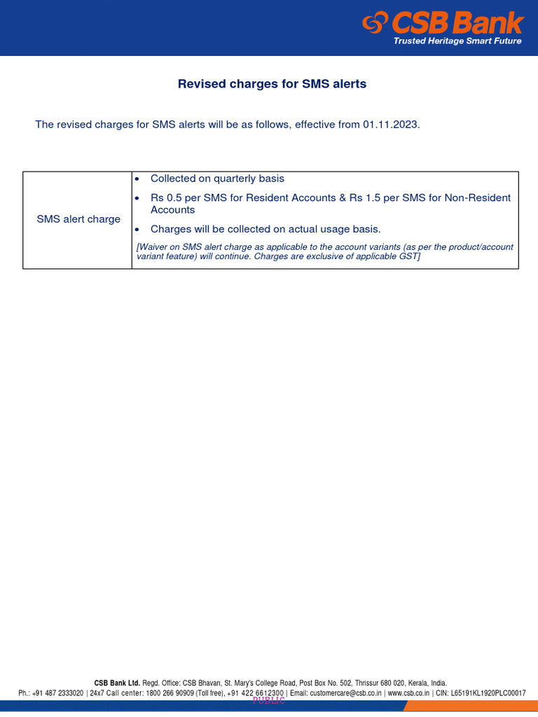 Revision in SMS Charges With Effect From 01.11.2023 27092023 | PDF
