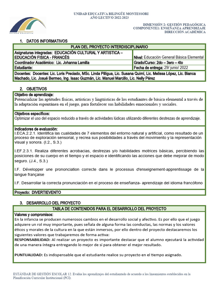 Elemental 1er Parcial Proyecto Interdisciplinario 2022 - 2023 | PDF | Evaluación | Aprendizaje