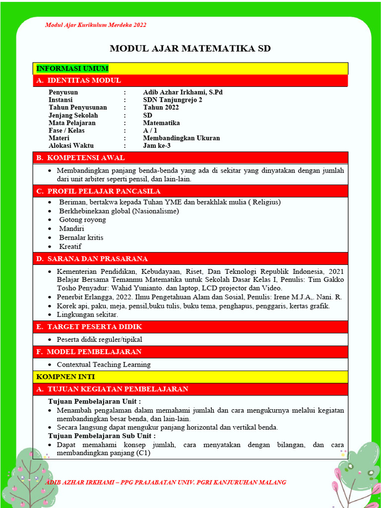 Modul Ajar Matematika Perbandingan | PDF