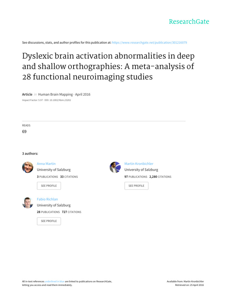 Martin Et Al-2016-Human Brain Mapping | PDF | Dyslexia | Meta Analysis